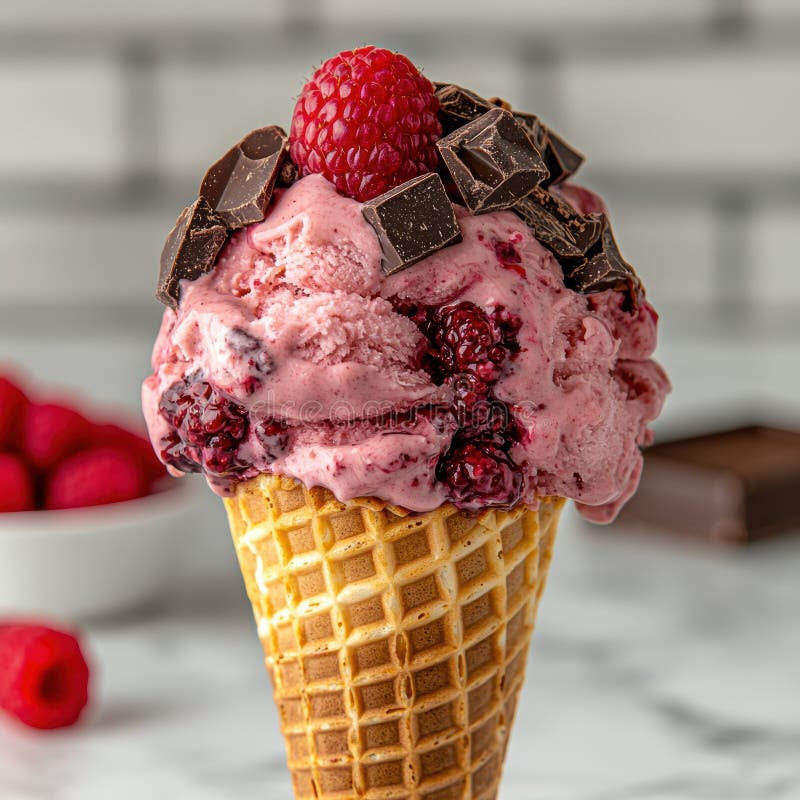 Delicious Raspberry and Chocolate Ice Cream Sundae Stock Illustration ...