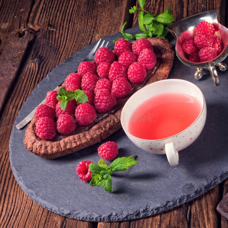 Delicious Raspberry Chocolate Tart with Ricotta Cheese Stock Image ...