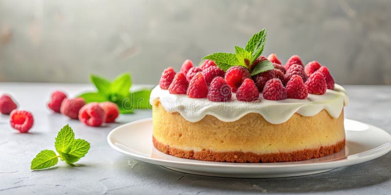 Delicious Raspberry and Cream Cake on a White Plate. Generative AI ...