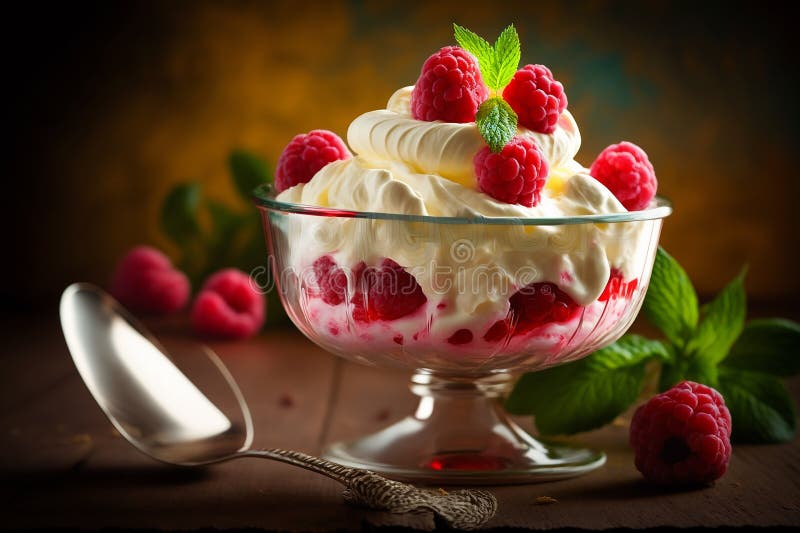Delicious Raspberry Dessert with Vanilla Cream Stock Illustration ...