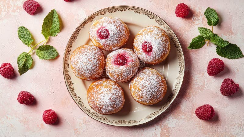 Delicious Raspberry Filled Pastries on a Vintage Plate Stock Image ...