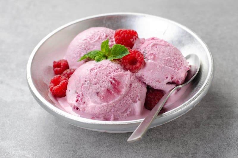 Delicious Raspberry Ice Cream in a Bowl, Summer Dessert Stock Photo ...