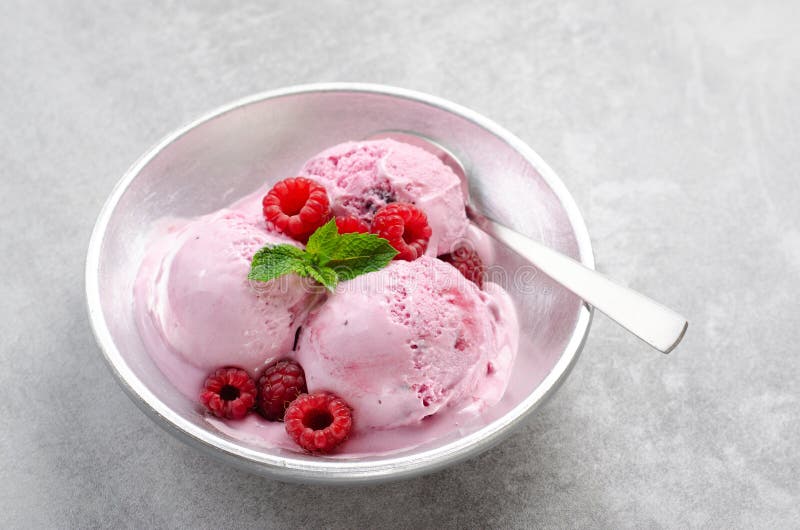 Delicious Raspberry Ice Cream in a Bowl, Summer Dessert Stock Photo ...