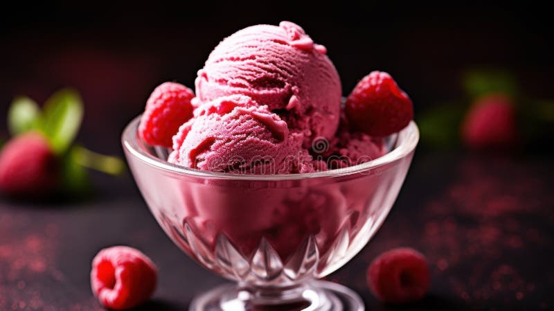 Delicious Raspberry Ice Cream in a Glass Bowl Stock Illustration ...