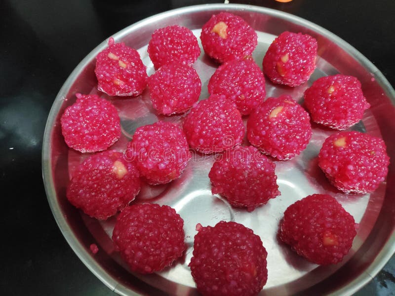 Laddu Sweet Stacked in White Ceramic Plate with Pink Background. Stock ...