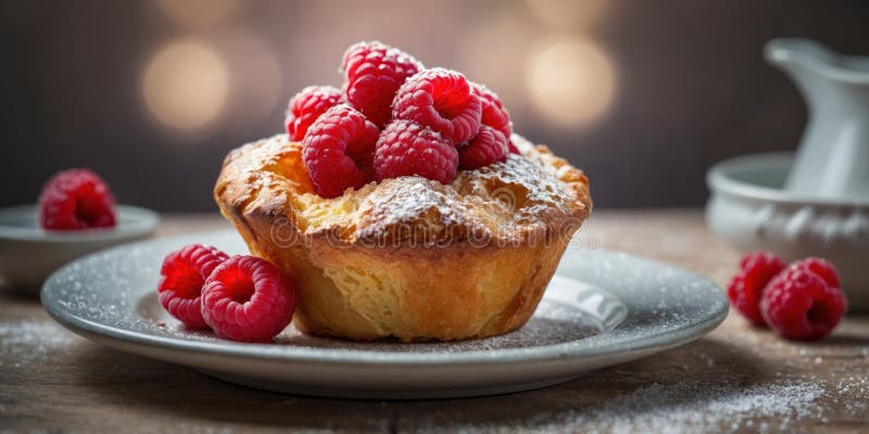 Delicious Raspberry Popover Pastry on Plate. Stock Illustration ...