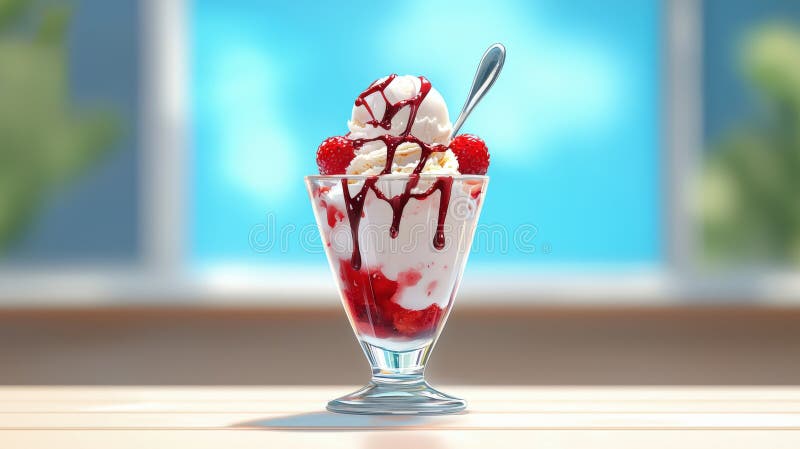 Delicious Raspberry Sundae with Creamy Ice Cream Stock Illustration ...