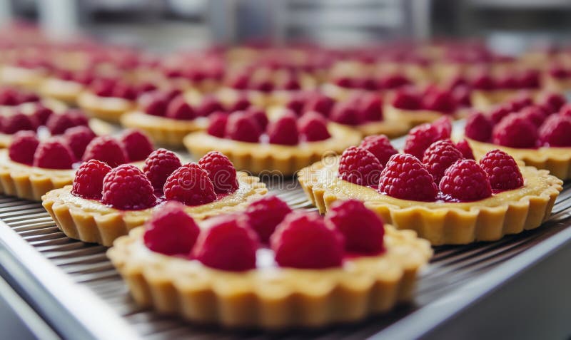 Delicious Raspberry Tarts Arranged in a Bakery Display Ready for Sale ...