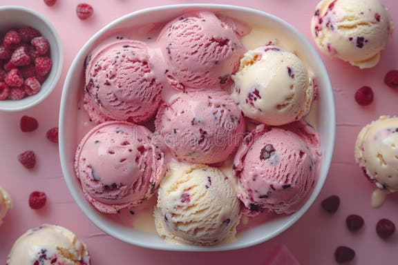 Delicious Raspberry and Vanilla Ice Cream in a Bowl Stock Illustration ...