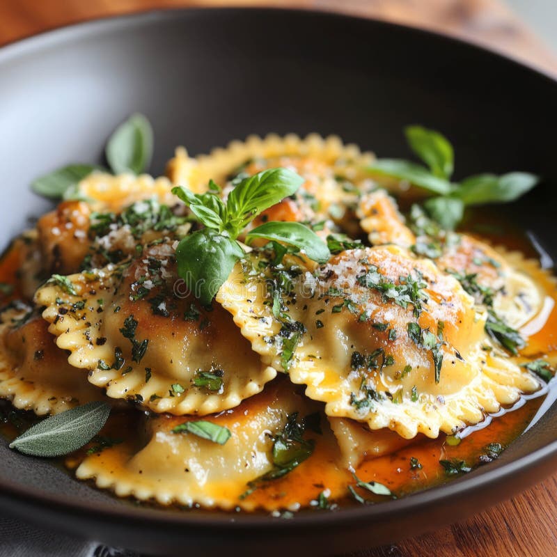 Delicious Ravioli Dish with Herb Garnish for Culinary Inspiration Stock ...