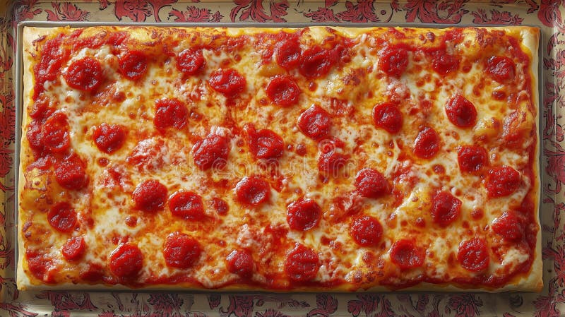 Delicious Rectangular Cheese Pizza Topped with Pepperoni on a ...