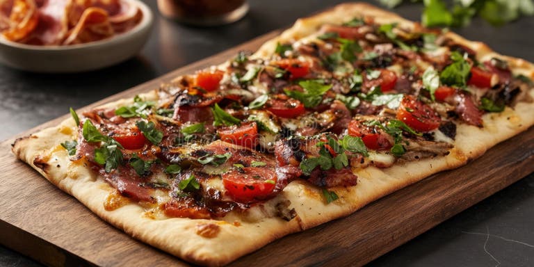 Delicious Rectangular Flatbread Pizza with Tomato, Mozzarella, and ...