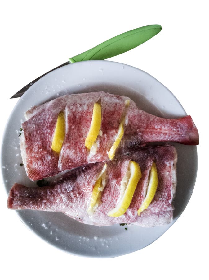 Delicious Red Bream Ready To Cook with Lemon Stock Photo - Image of ...