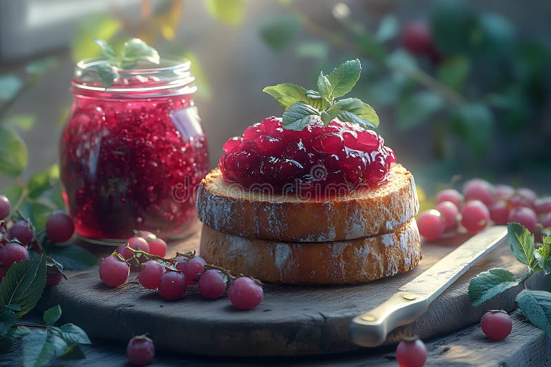 Delicious Red Currant Jam on Toasted Bread, Rustic Still Life ...
