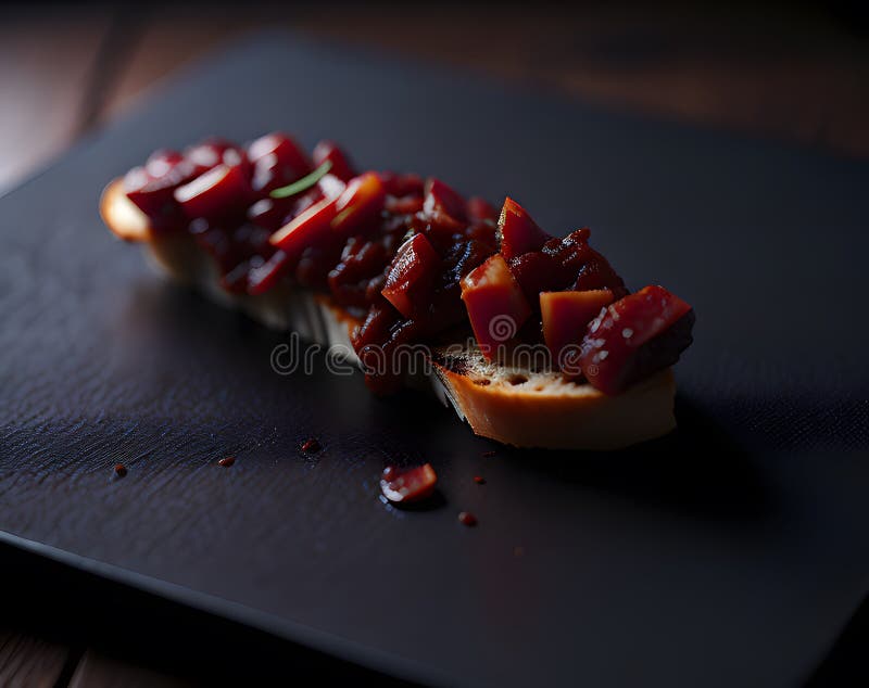Delicious Red Pepper and Bacon on Black Table Stock Illustration ...