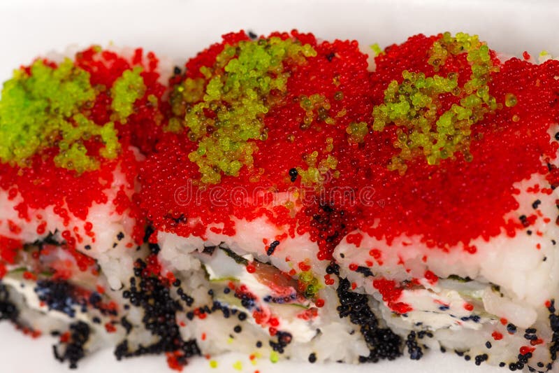 Delicious red sushi rolls stock image. Image of seafood - 74386107