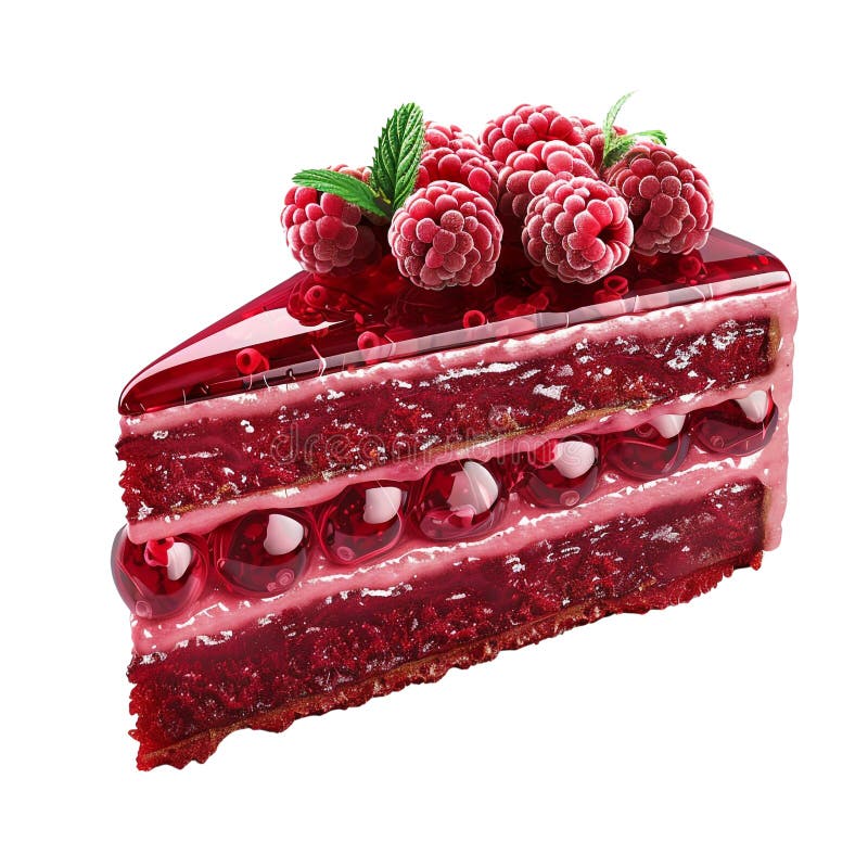 Delicious Red Velvet Cake Slice with Raspberries Stock Illustration - Illustration of chocolate ...