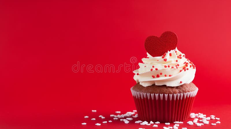 Delicious Red Velvet Cupcake on a Red Background.Generative AI Stock ...