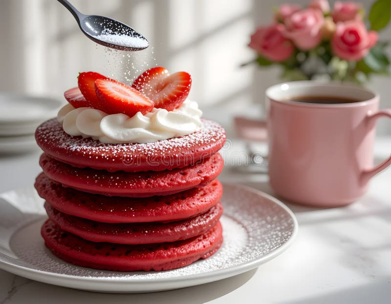 Delicious Red Velvet Pancake Stack Stock Illustration - Illustration of ...
