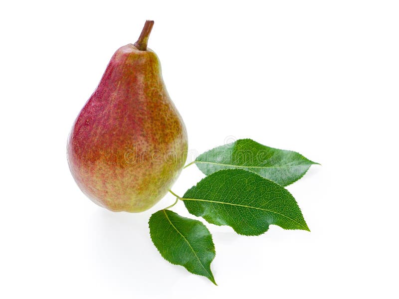 Delicious, Red Whole Pear with Leaves Isolated on White Stock Photo ...