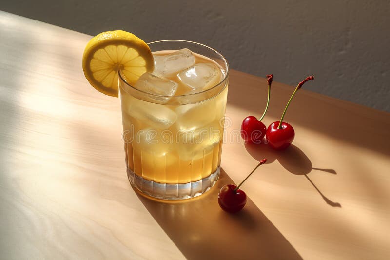 Delicious Refreshing Summer Drink with Lemon and Cherry, Iced Tea on a ...