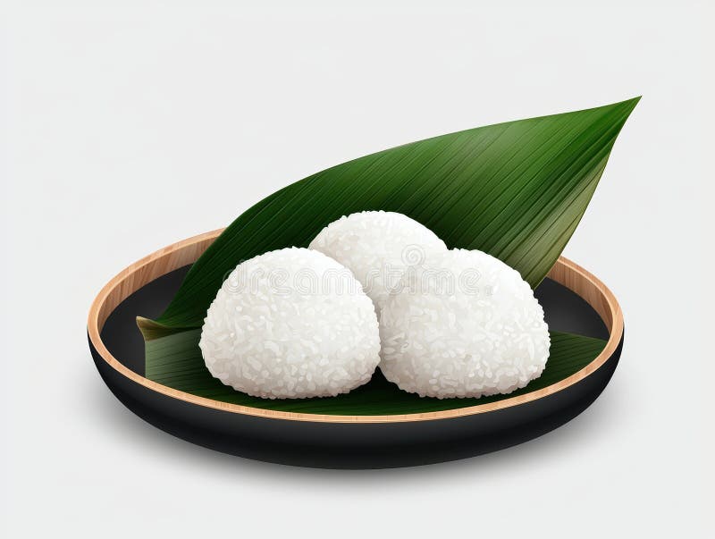Delicious Rice Balls on a Green Leaf Stock Illustration - Illustration ...
