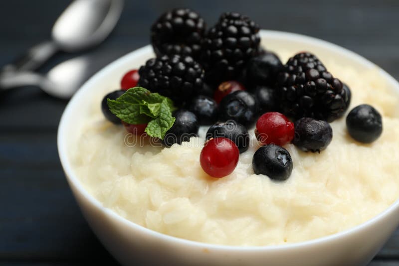 Delicious Rice Pudding with Berries, Closeup View Stock Image - Image ...