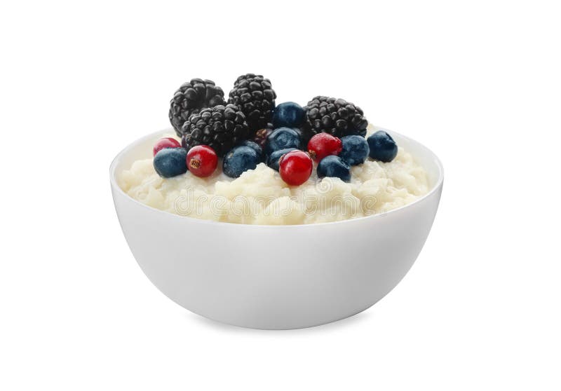 Delicious Rice Pudding with Berries on White Stock Image - Image of ...