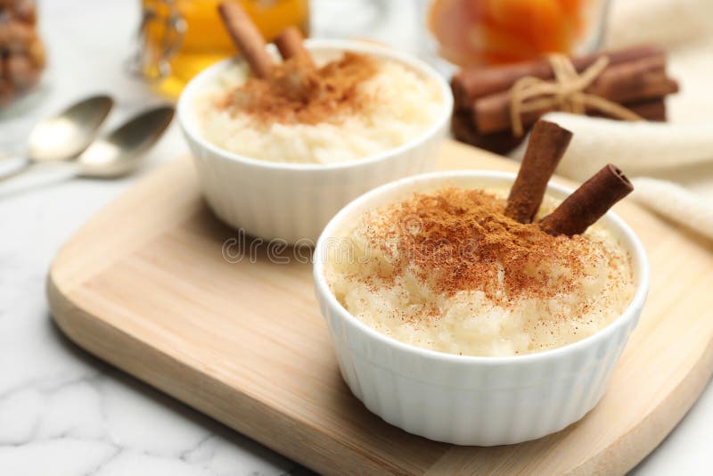 Delicious Rice Pudding with Cinnamon on Board Stock Image - Image of ...
