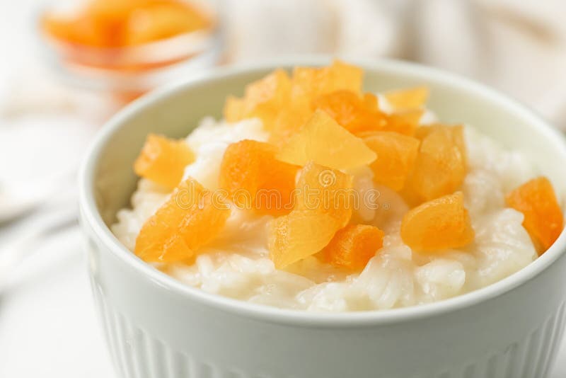 Delicious Rice Pudding with Dried Apricots Stock Image - Image of dish ...