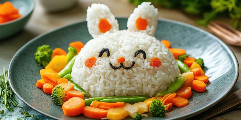 Delicious Rice with Vegetables Served in Form of Rabbit for a Little ...