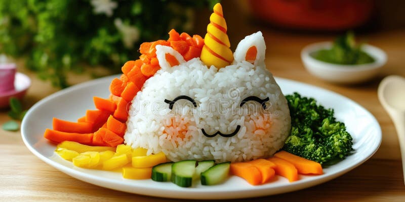 Delicious Rice with Vegetables Served in Form of Unicorn for a Little ...