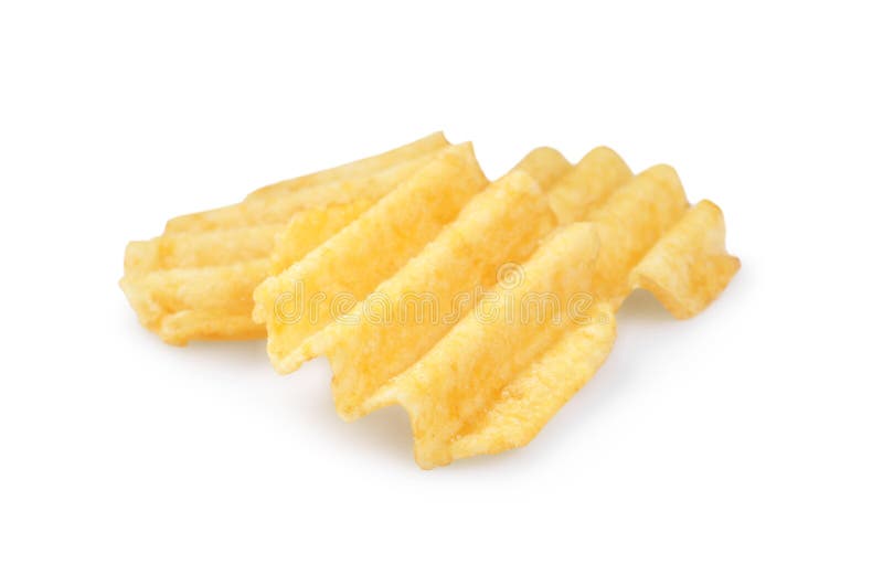 Delicious Ridged Potato Chips on White Background Stock Photo - Image ...