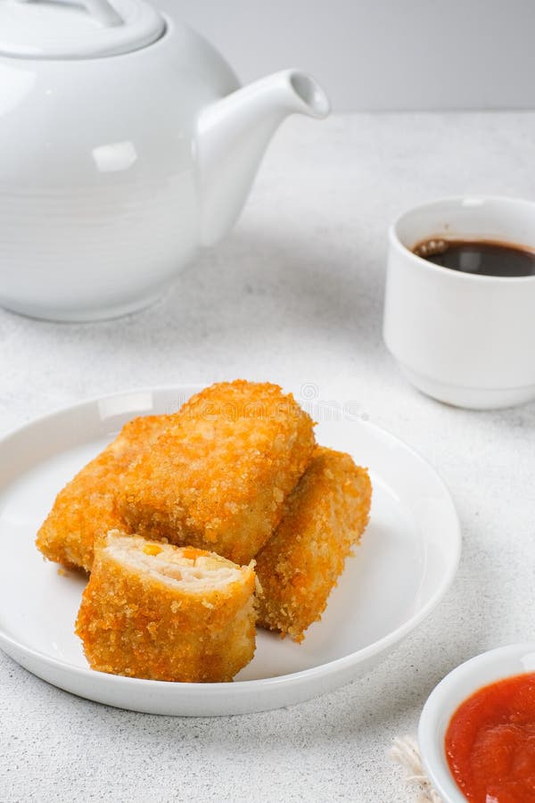 Risoles Mayo Lettuce White Plate Serving Dessert Stock Photo - Image of ...