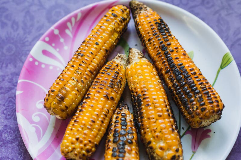 Roasted Corn on the Plate stock image. Image of cooked - 121497969