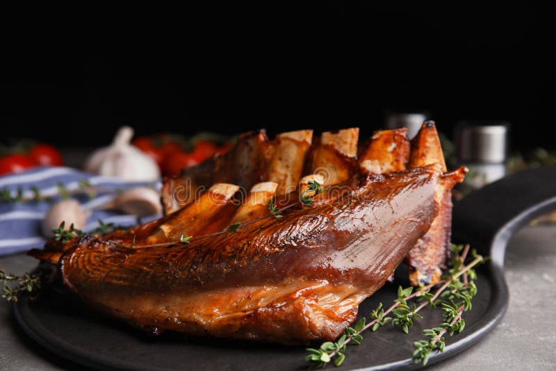 Delicious Roasted Ribs Served On Plate Stock Image - Image of cooked ...