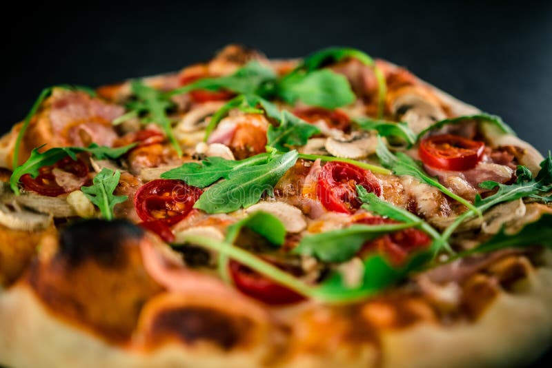 Delicious rocket pizza stock photo. Image of view, large - 130596898