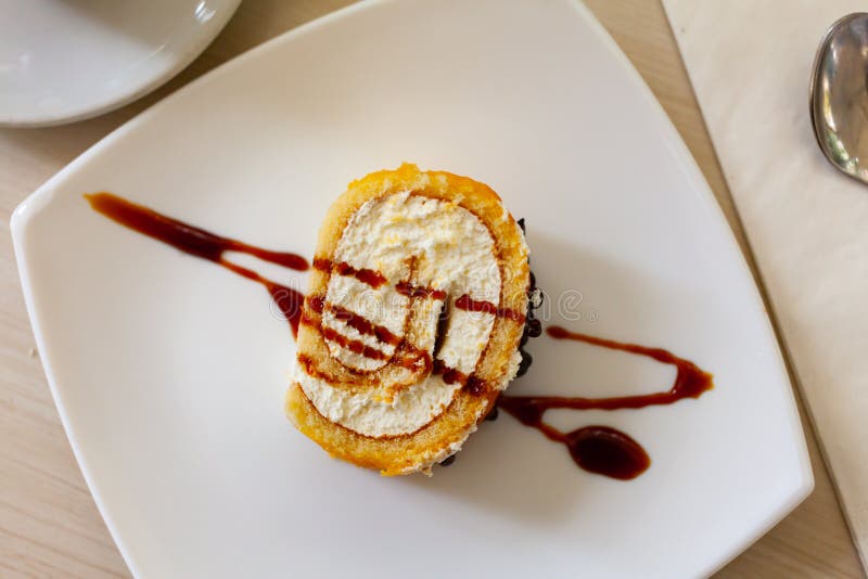 Delicious Roll Sponge Cake with Vanilla Cream Stock Image - Image of ...