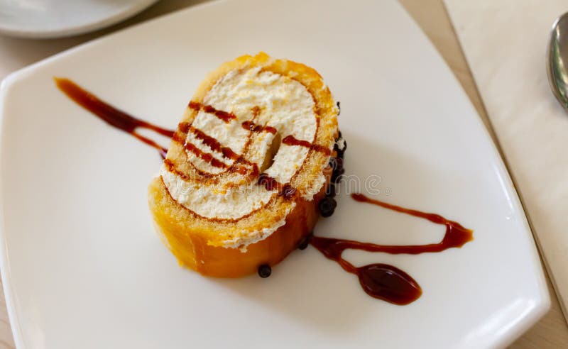 Delicious Roll Sponge Cake with Vanilla Cream Stock Image - Image of ...