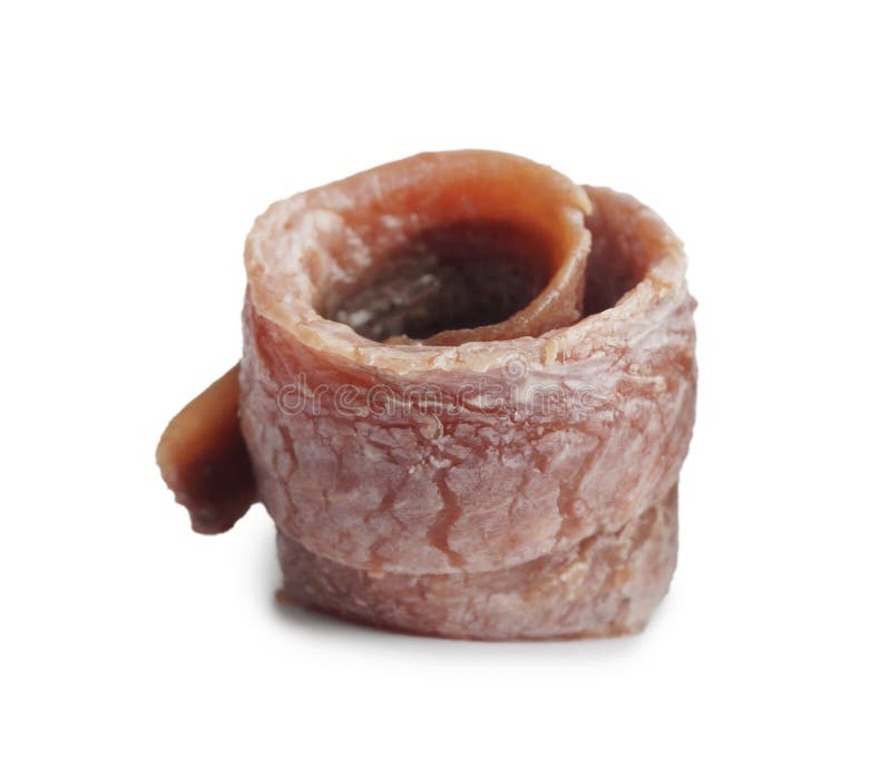 Delicious Rolled Anchovy Fillet Isolated on White Stock Photo - Image ...