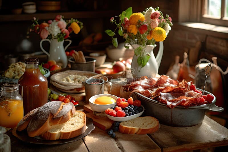 Delicious Rustic Brunch stock illustration. Illustration of ...