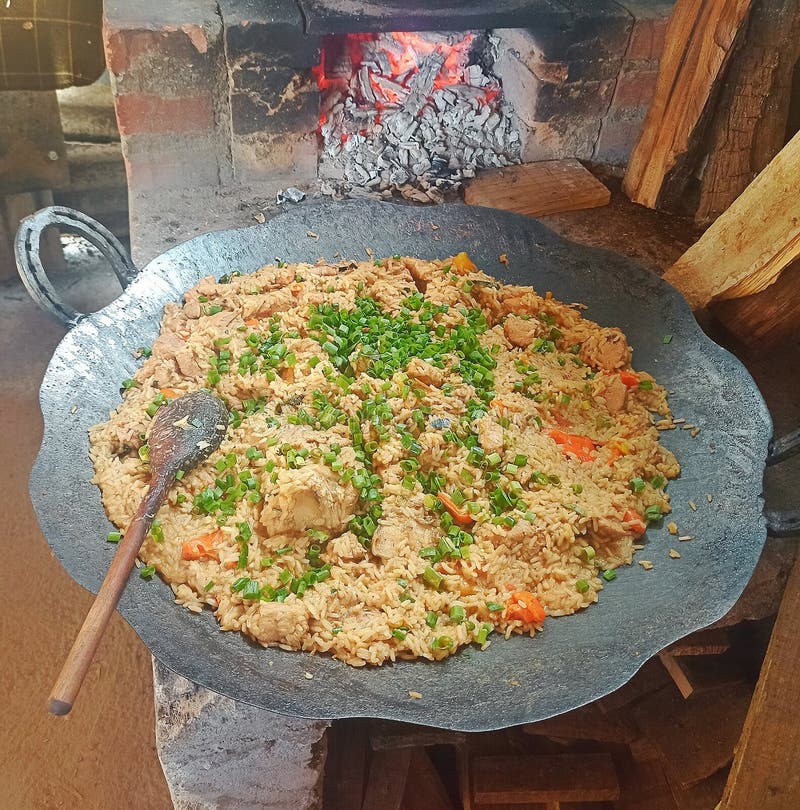 Delicious Rustic Food Made on the Wood Stove and Plow Disk Stock Image ...
