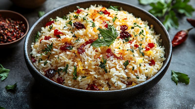 Delicious Saffron Rice with Dried Cranberries Stock Illustration ...