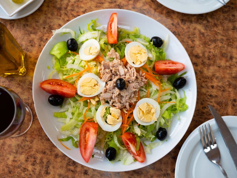 Delicious Salad with Canned Tuna, Boiled Eggs and Tomatoes Stock Image ...