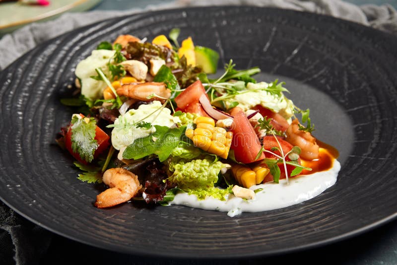 Delicious Salads Served on Plates Side View Stock Photo - Image of ...