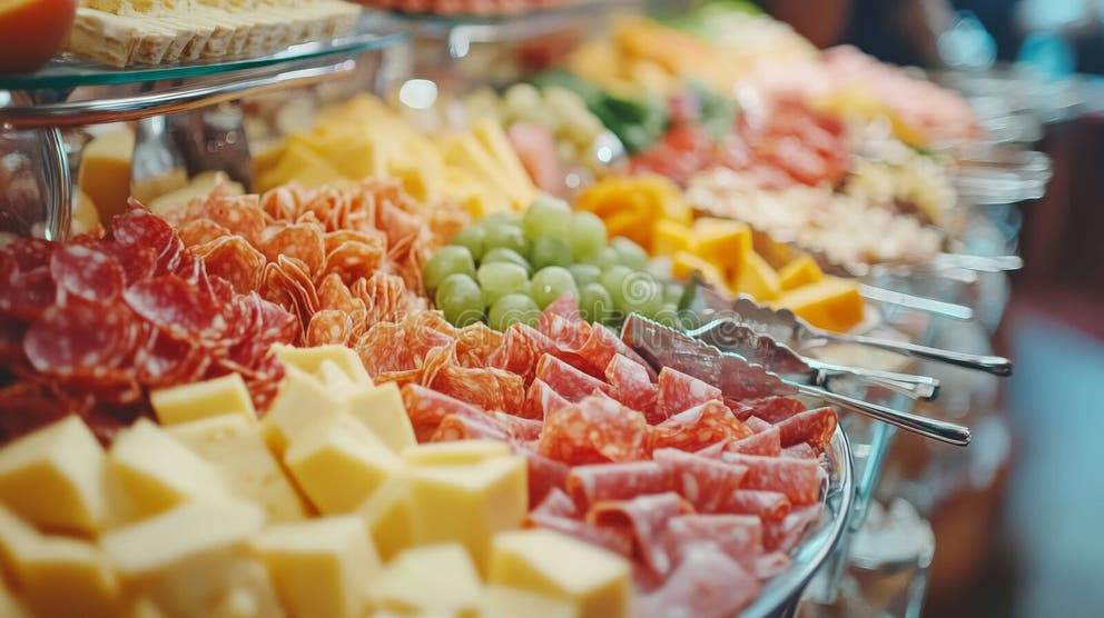 Delicious Salami Cheese and Fruit Platter Buffet Stock Illustration ...