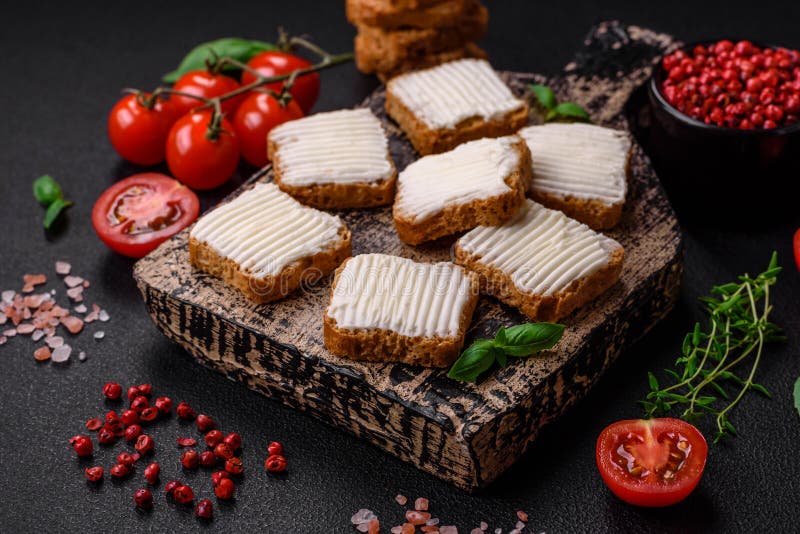 Delicious Salty Rectangular Wheat Croutons with Cream Cheese and ...