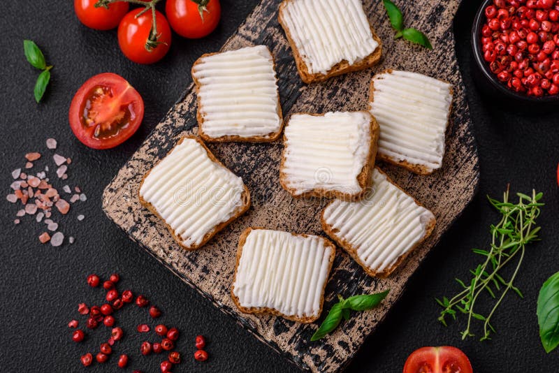 Delicious Salty Rectangular Wheat Croutons with Cream Cheese and ...