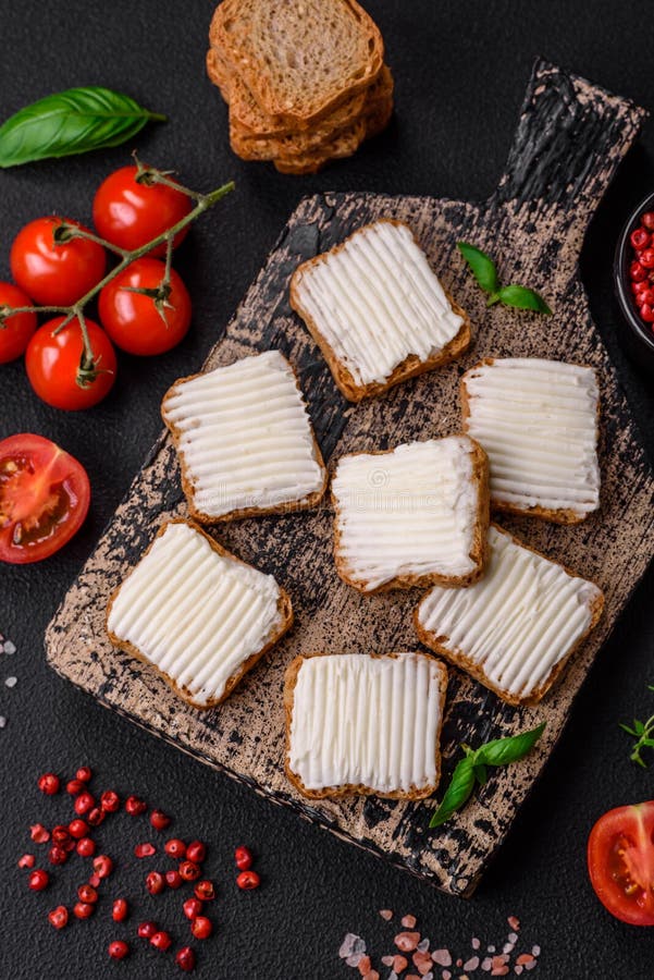 Delicious Salty Rectangular Wheat Croutons with Cream Cheese and ...