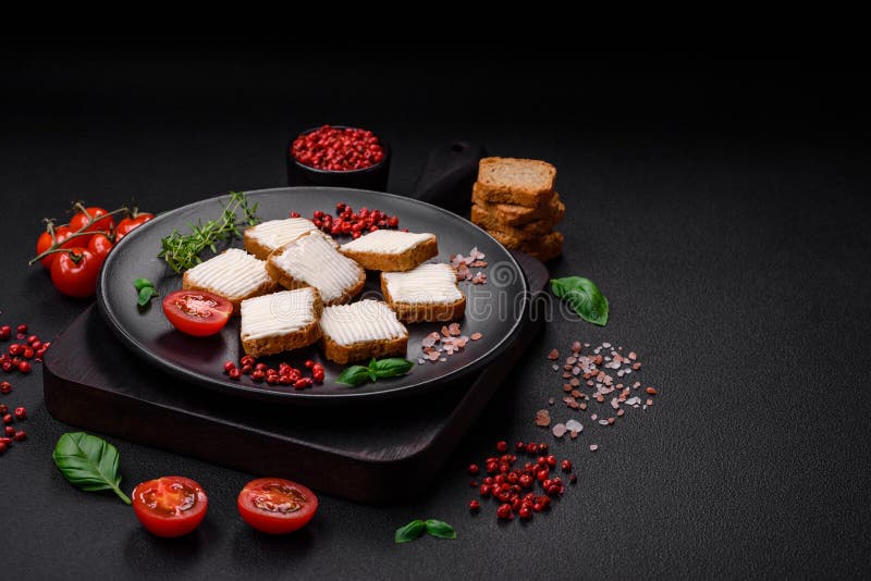 Delicious Salty Rectangular Wheat Croutons with Cream Cheese and ...